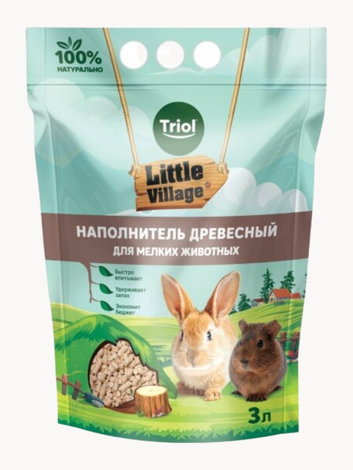 Наполнитель для мелких животных Triol древесный 6мм, 3л, серия LITTLE VILLAGE