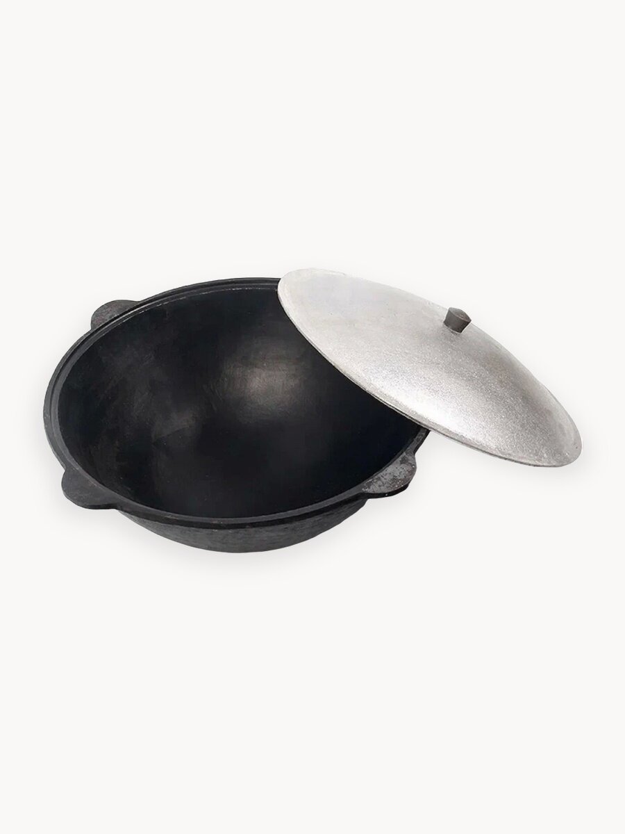 Казан Узбекский чугунный 8 литров (круглое дно) с алюминиевой крышкой