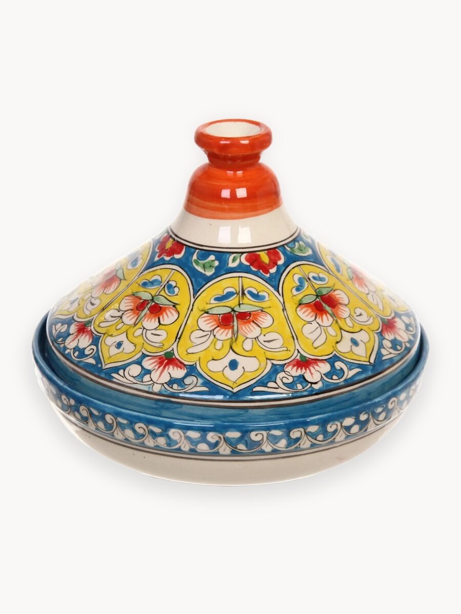Блинница керамическая «Qora galam» с крышкой, 20*17 см, ручная роспись, риштанский орнамент