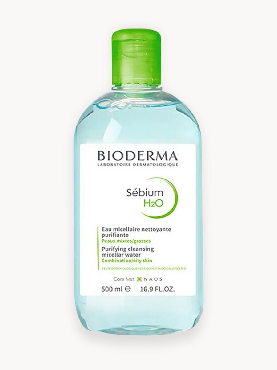 BIODERMA Sebium H2O: Мицеллярная вода для снятия макияжа + очищения, жирная/проблемная кожа, не комедогенно, 500 мл