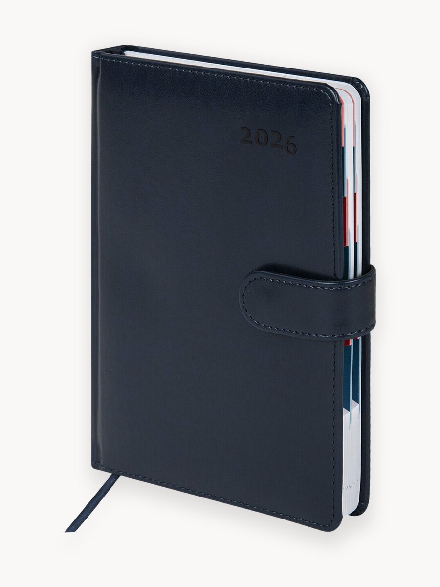 Ежедневник датированный 2026, планер планинг, записная книжка А5 148х218 мм, обложка под кожу с магнитной застежкой, темно-синий, Galant, 117492