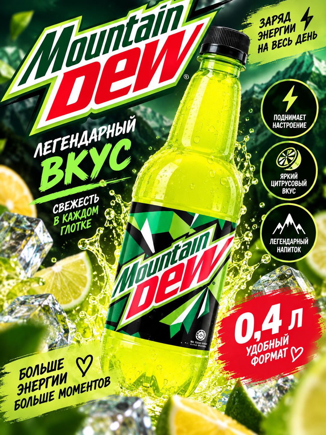 Газированный напиток Mountain Dew Original с цитрусовым вкусом