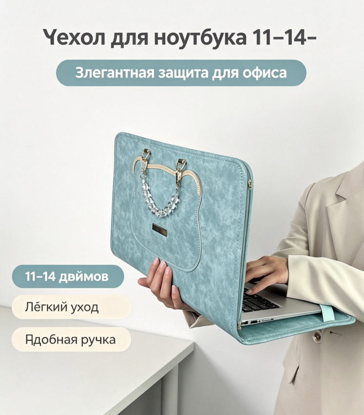 Чехол-сумка для ноутбука, искусственная кожа, светло-розовая