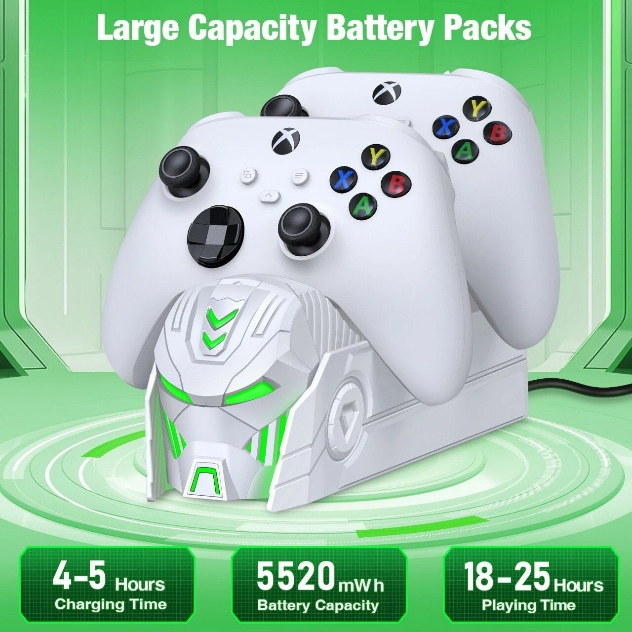 Зарядная станция док-станция + 2 мощных аккумулятора емкость 5520mWh для геймпадов Xbox One S/X и Xbox Series S/X Белый