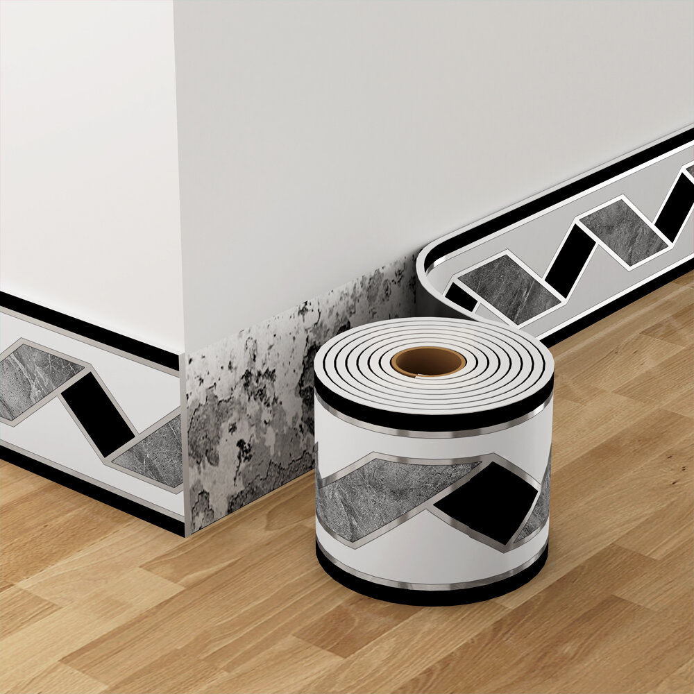 Плинтус самоклеящийся, рулон 5м х 10см, толщина 2,5мм, мягкий водостойкий ПВХ, геометрический узор, легкая установка