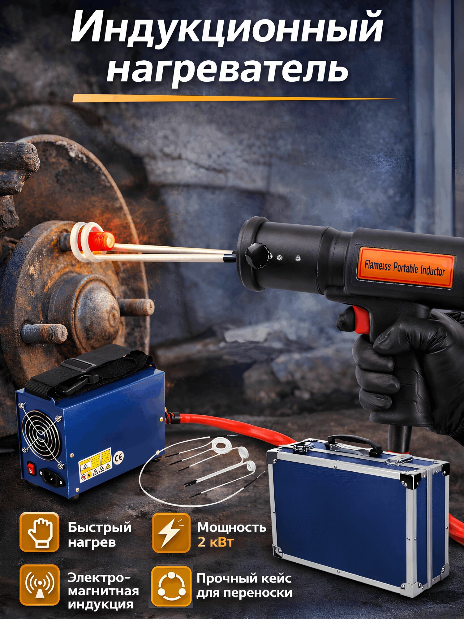 Портативный индукционный нагреватель для снятия болтов и гаек, набор с катушками