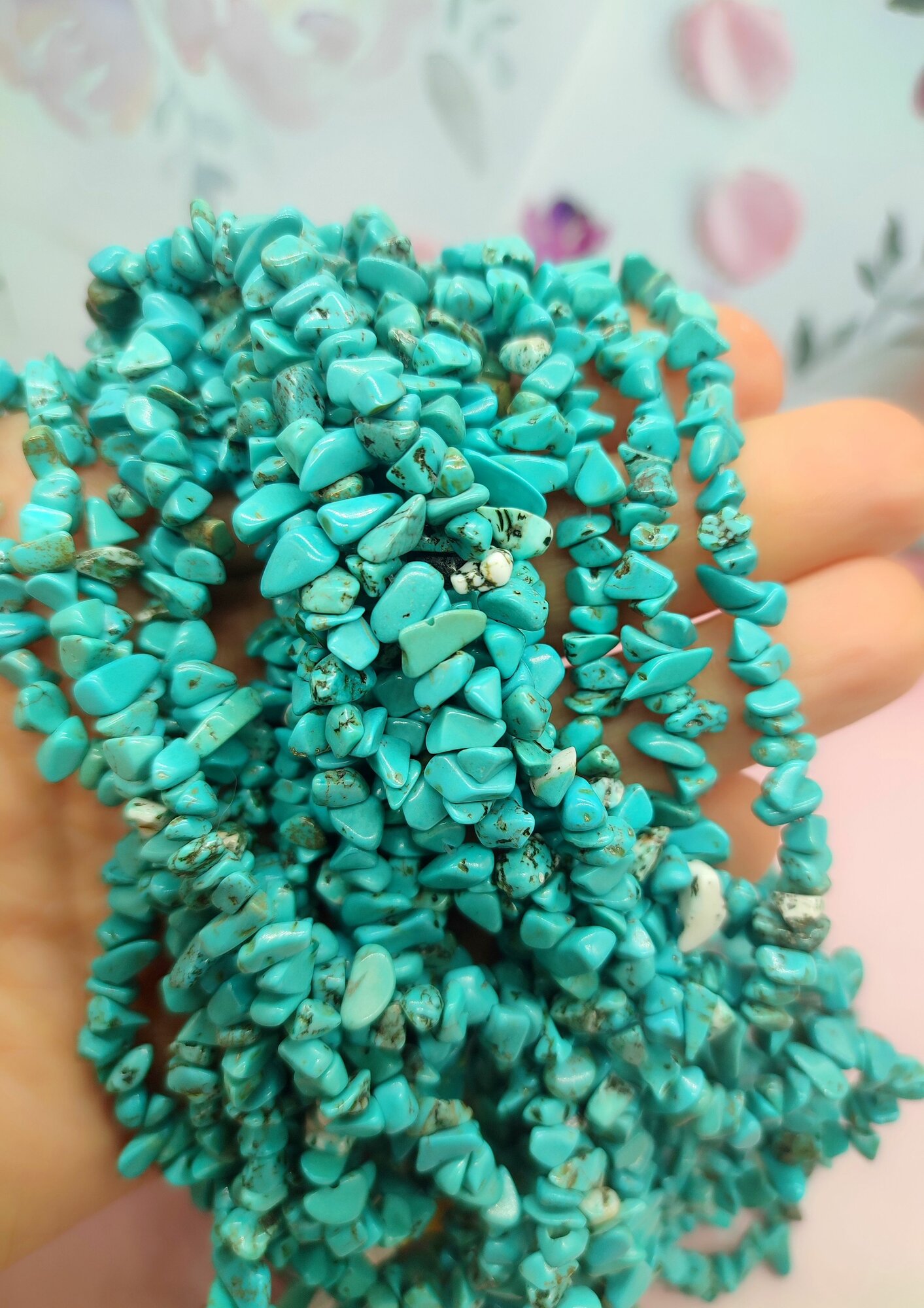 Бусины из бирюзы, галтовка, 80 см.