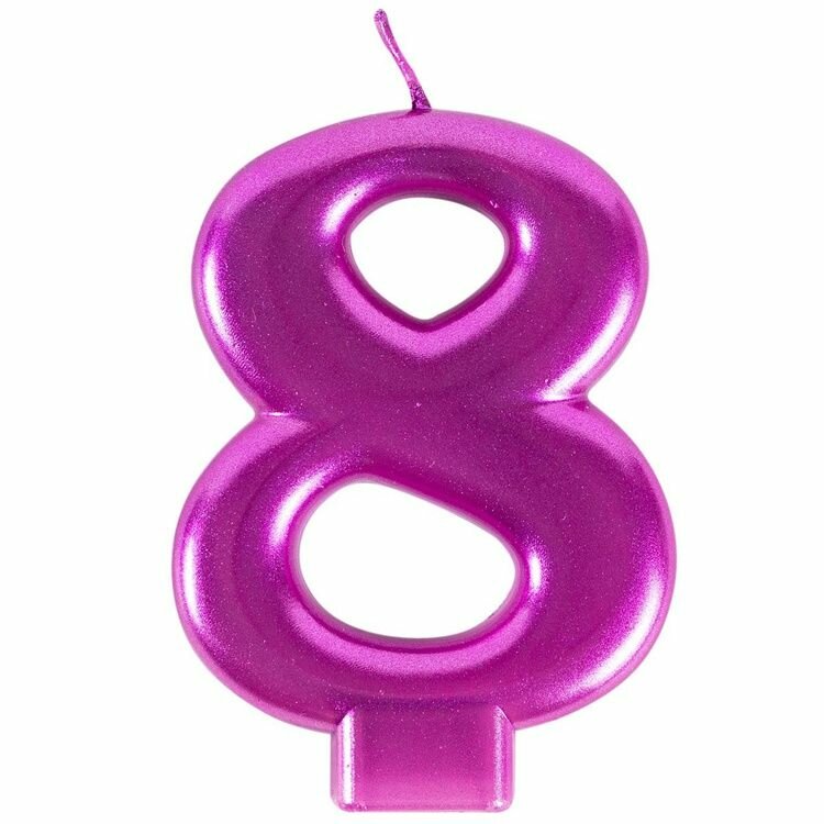 Свеча Веселая затея цифра 8, ярко-розовая, высота 8 см