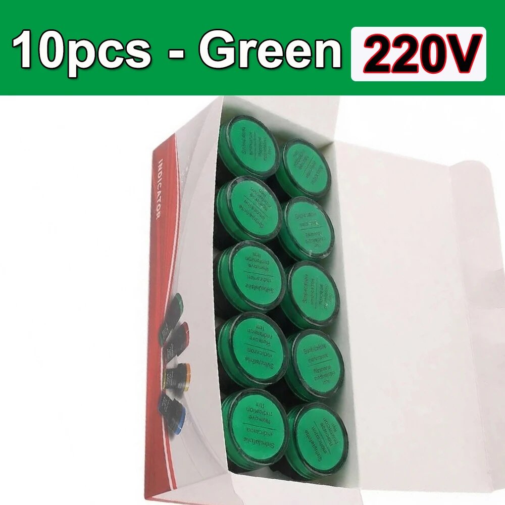 10 шт. Светодиодные индикаторы DIANQI AD16-22DS, 220V, зеленые