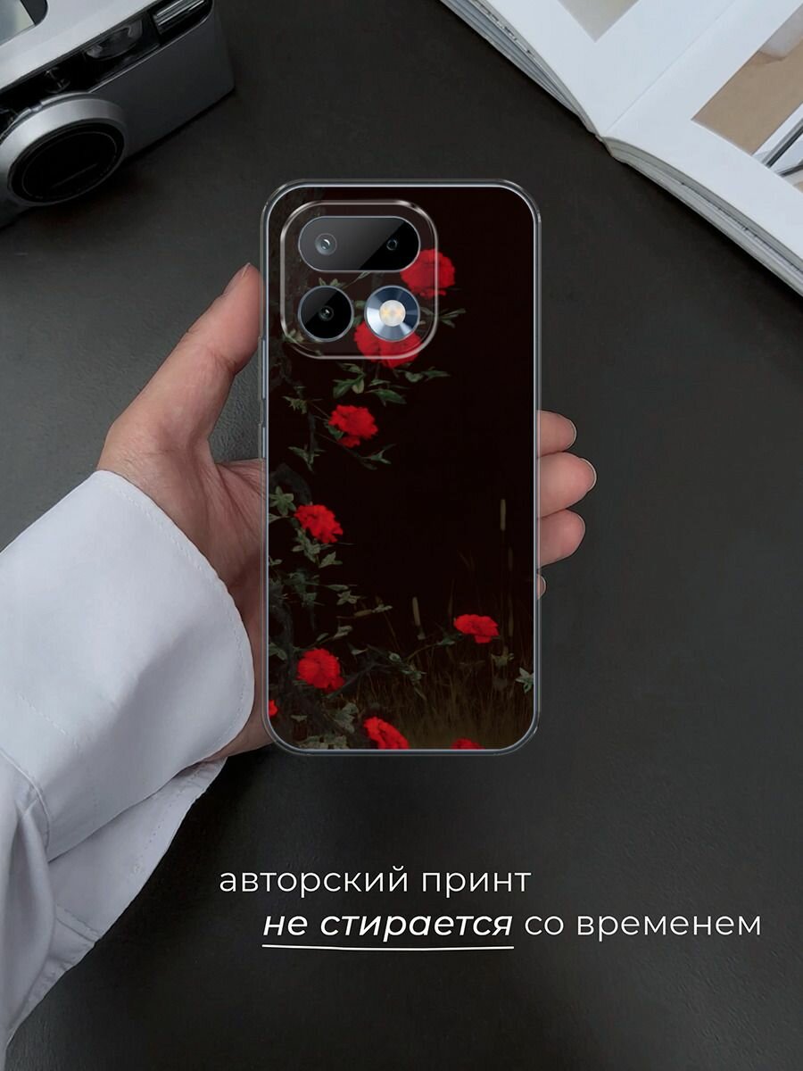 Чехол на Realme 16 Pro / Реалме 16 Про с принтом Красные цветы в темноте — фото 1