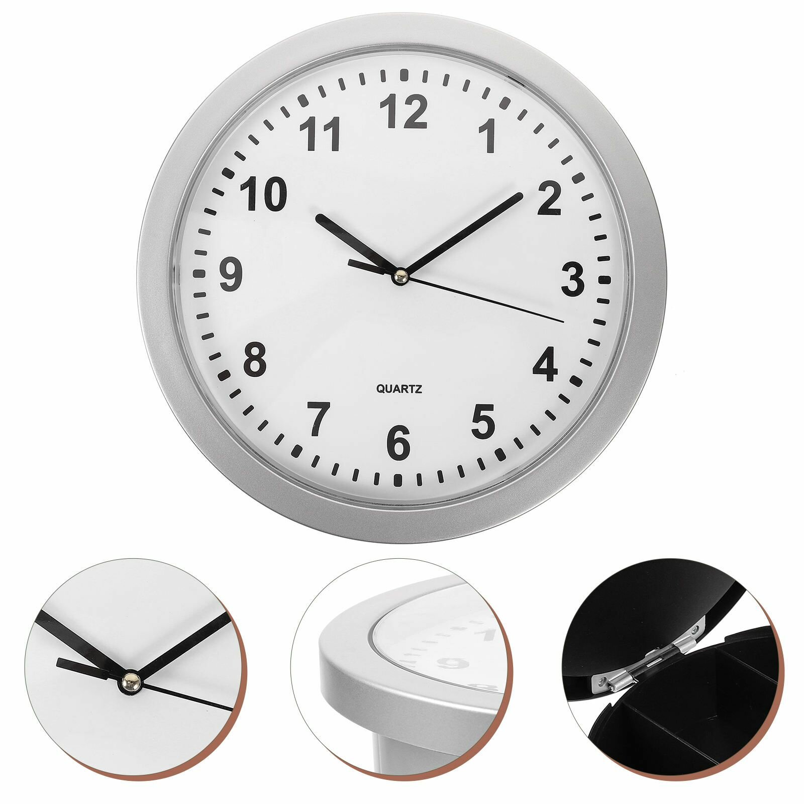 Настенные часы-сейф серебристого цвета с винтажным дизайном для хранения ценностей