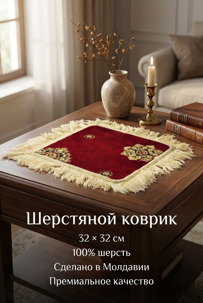 Коврики на табурет и стул, сидушка, 100% шерсть, размер 32х32 см, набор 2 штуки