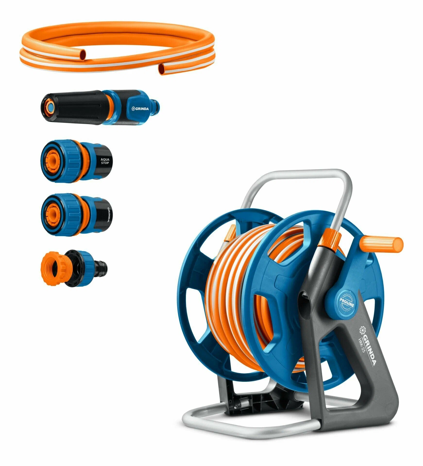 Катушка со шлангом в комплекте GRINDA 1/2″ и 3/4″ на подставке серия «PRO Line»