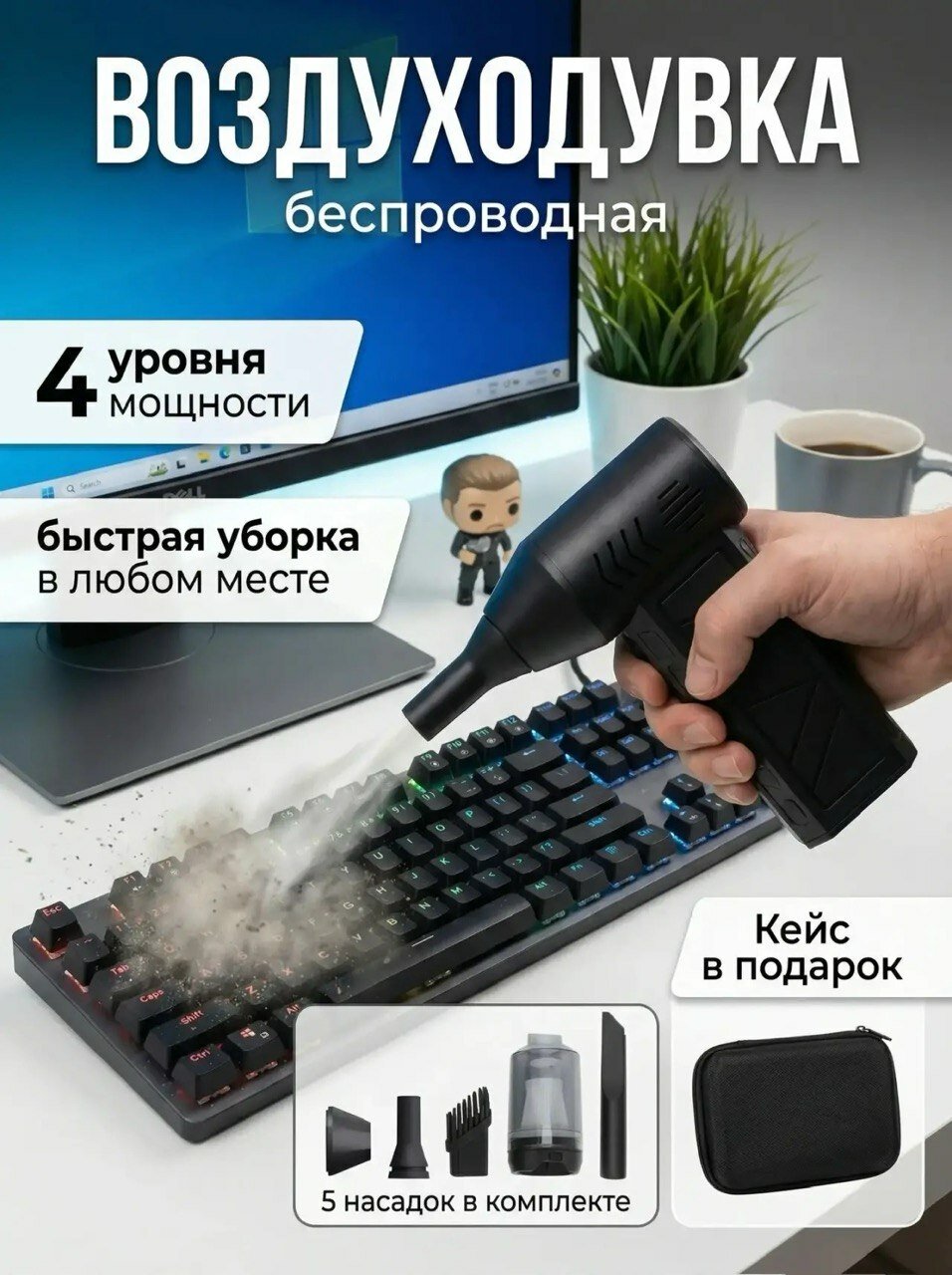 Воздуходувка для компьютера аккумуляторная турбовентилятор с пылесосом