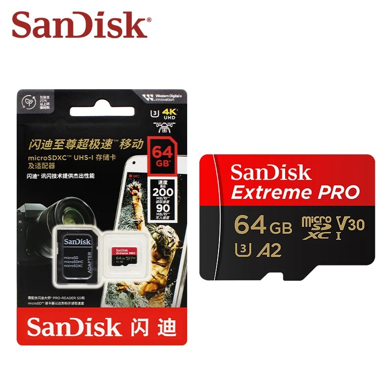 Карта памяти SanDisk A2 TF Extreme Pro MicroSDXC 64 ГБ 128 ГБ 256 ГБ 512 ГБ A1 32 ГБ Оригинальная карта SDHC Micro SD для телефона UVA