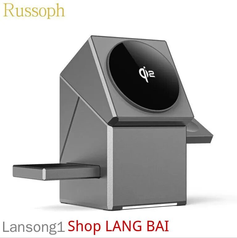 Беспроводная зарядка 3 в 1 QI2 для Aйфона, док станция с автоматическим вращением квадратная серая, быстрая зарядка для Apple iPhone 12-16 серии, Apple Watch/AirPods