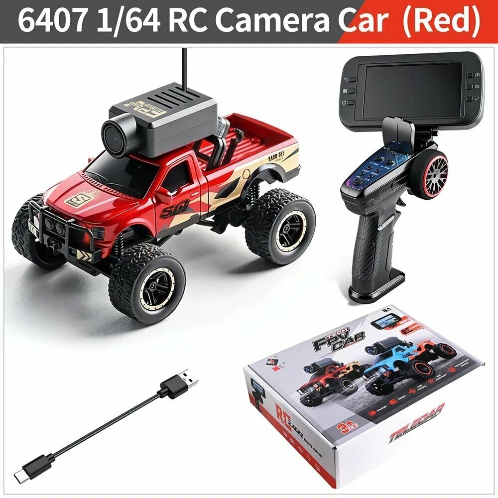 WLtoys 1/64 RC Cars 6407 Камера Monster Truck APP Передача / контроль скорости светодиодных огней с дисплеем, совместимым с очками виртуальной реальности