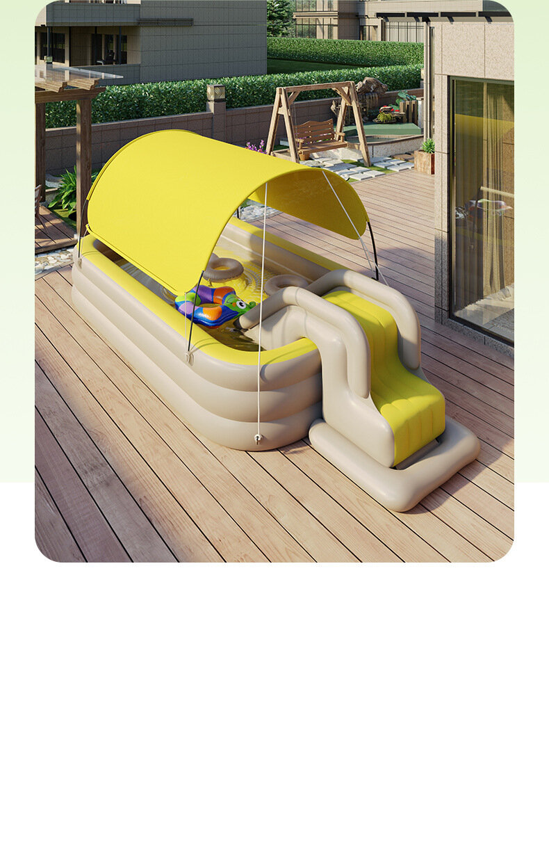 Детский надувной бассейн, складной 3 метра зеленого цвета + тент + горка + беспроводной насос