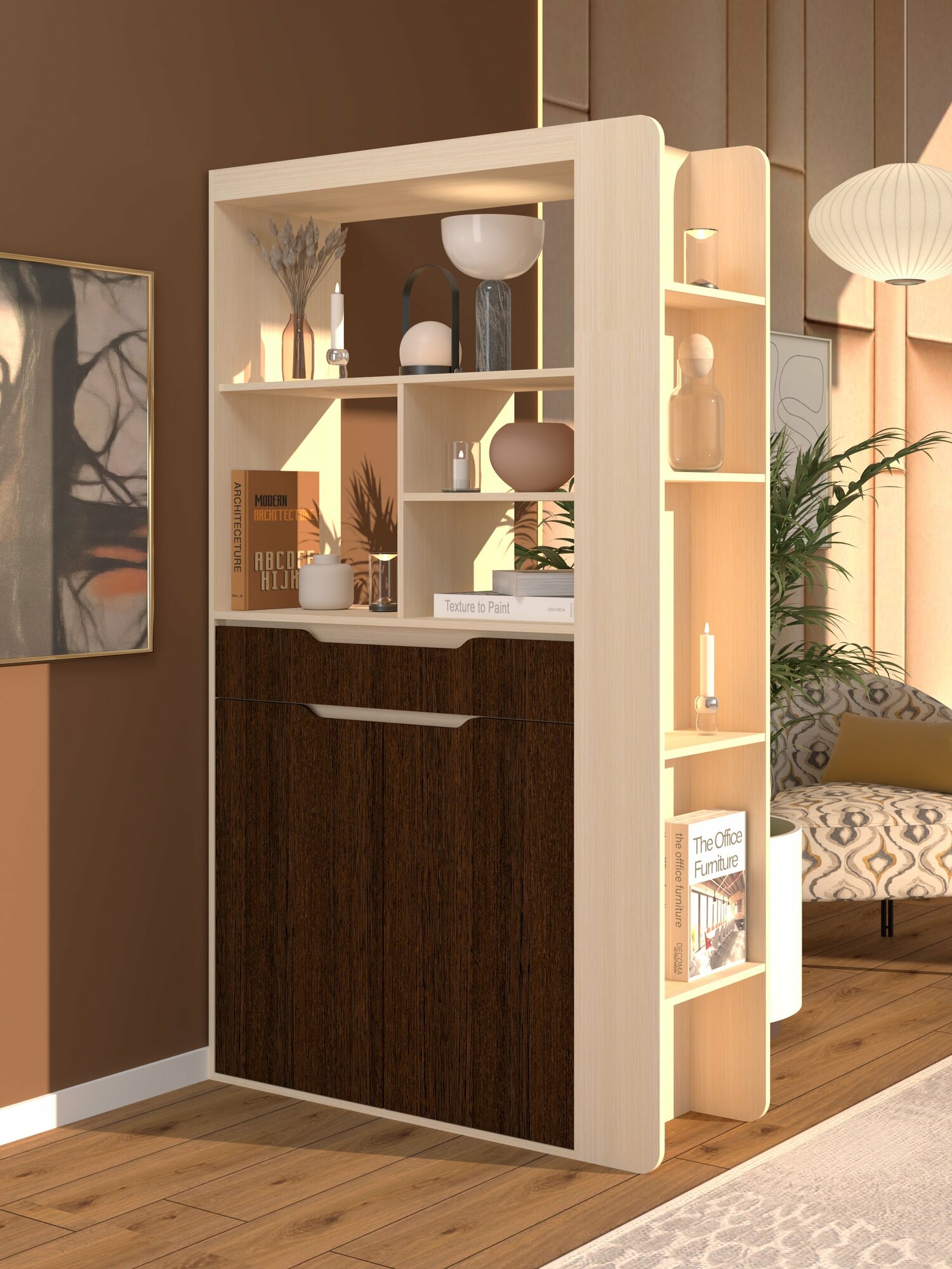 Есэндвич Альт Лаворо Plus Стеллаж 120х200х40 см (Выбеленный Дуб/Венге)