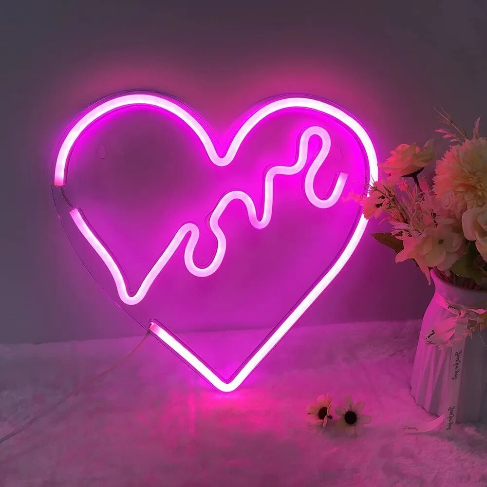 BTTO Неоновый светильник в форме сердца, светодиодный светильник Love, для украшения дома, красный цвет, настенный светильник