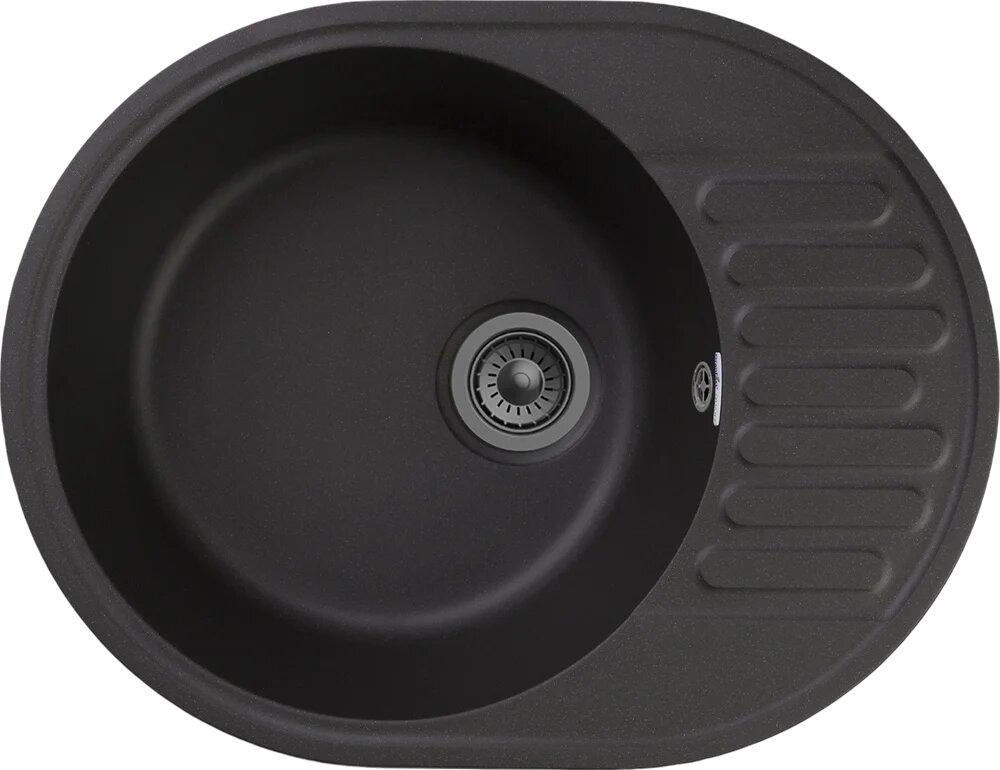 Мойка кухонная GranFest Quarz Z58 кварцевая, 62x48, мойка для кухни, с крылом, черная, овальная, матовая