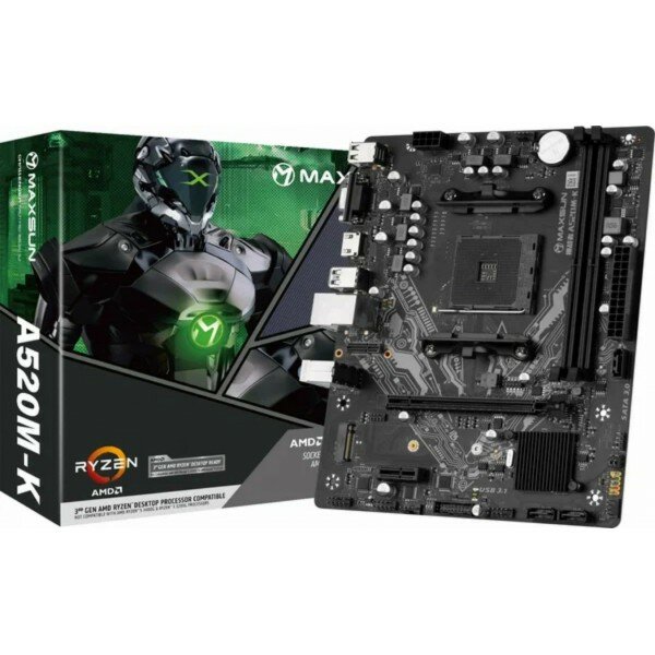 Материнская плата Maxsun MS-Challenger A520M-K WIFI, AM4, AMD A520, 2xDDR4, 3xSATA, 1xM.2, 1xPCIe 3.0 x16, 1xPCIe x16, 1xHDMI, 1xDP, 1xRJ45, Wi-Fi, Bl