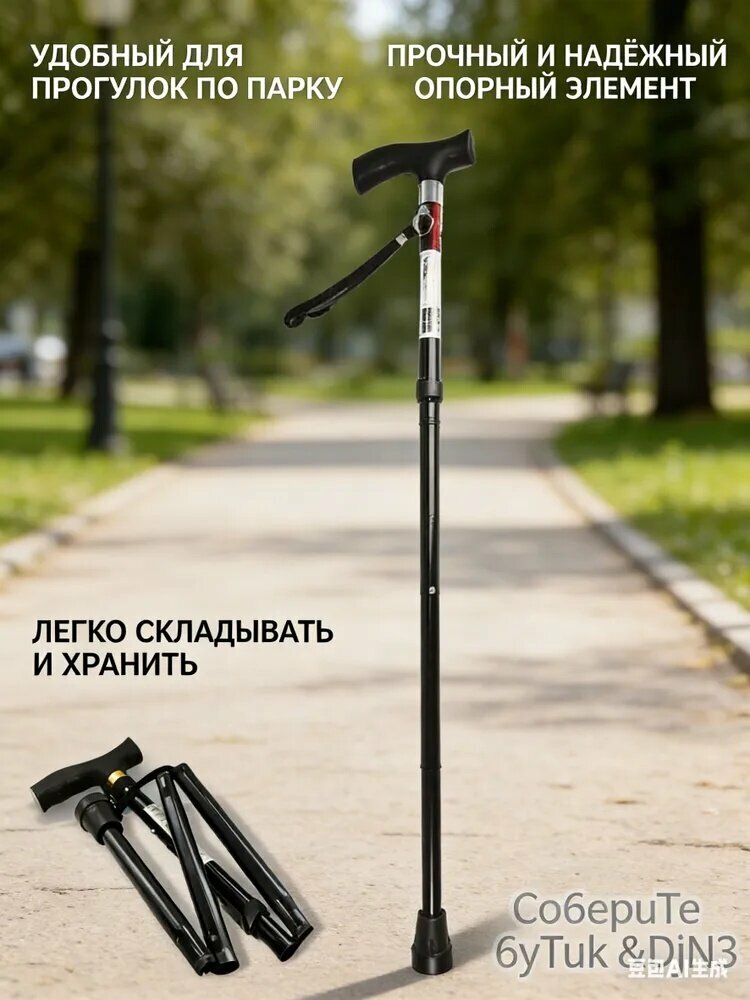Вспомогательные костыли для ходьбы для пожилых людей черного цвета; регулируемая длина; складные