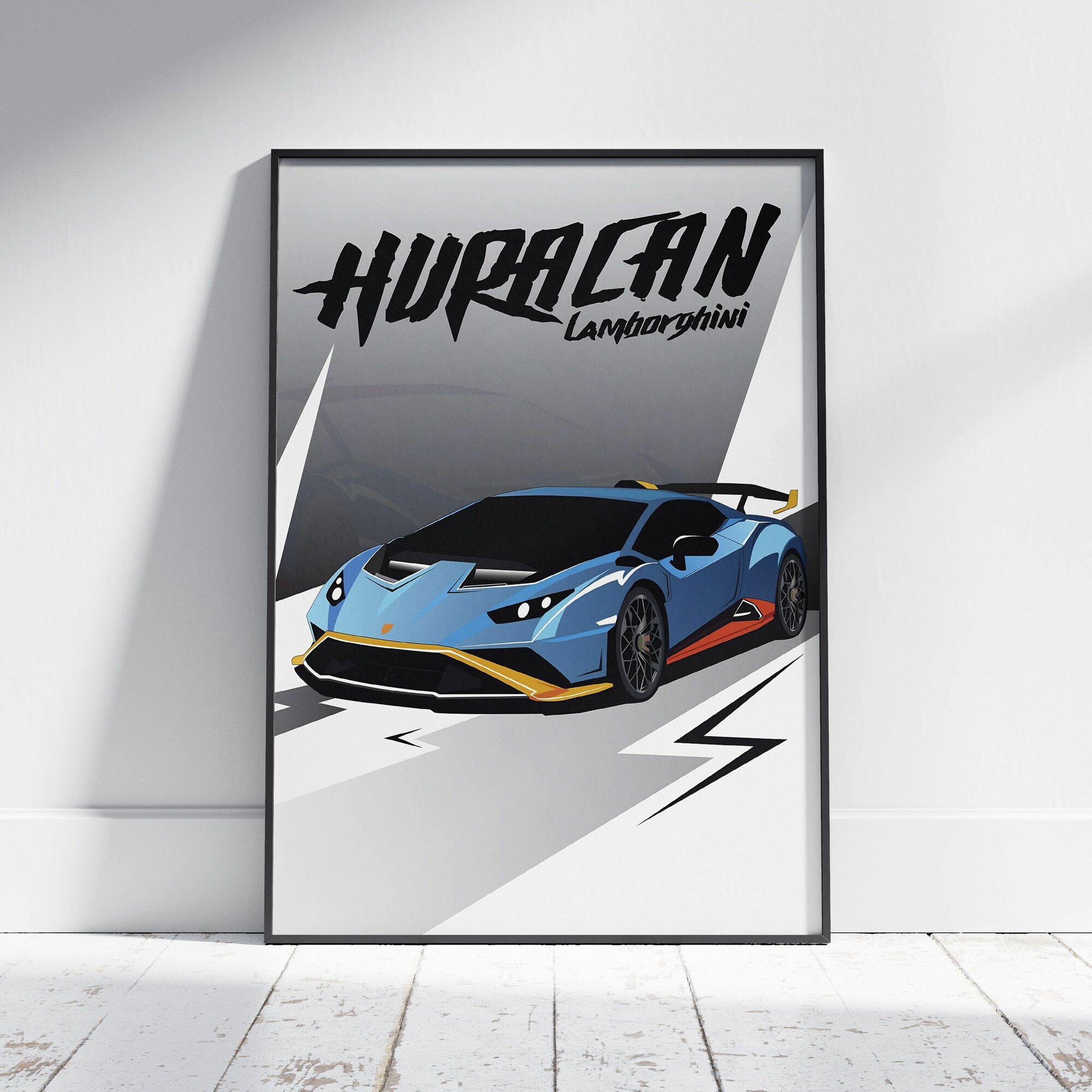 Плакат на стену для интерьера Спорткар (Lamborghini Huracan 4) - Постер по спортивным гоночным машинам автомобилям формата А3 (30x42 см)