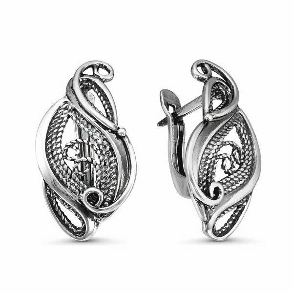 Серьги, серебро, 925 проба, оксидирование