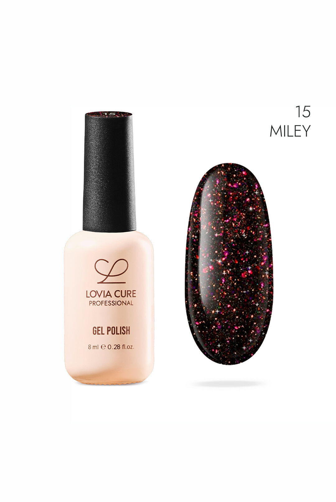 Гель-Лак LOVIA CURE "SHOCK EFFECT" 15, светоотражающий, бордовый, 8мл