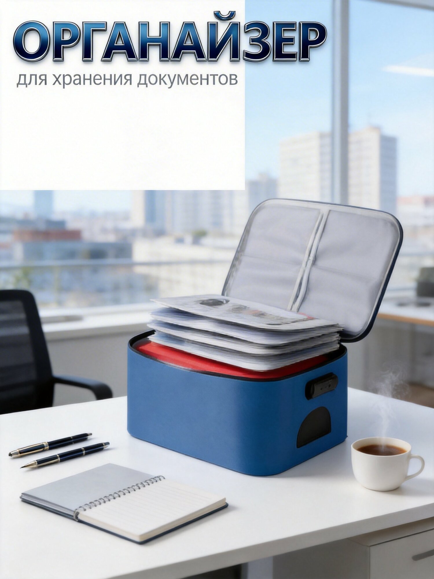 Большой органайзер для документов, с кодовым замком и креплением к чемодану для хранения пластиковых карт, визиток и компьютера