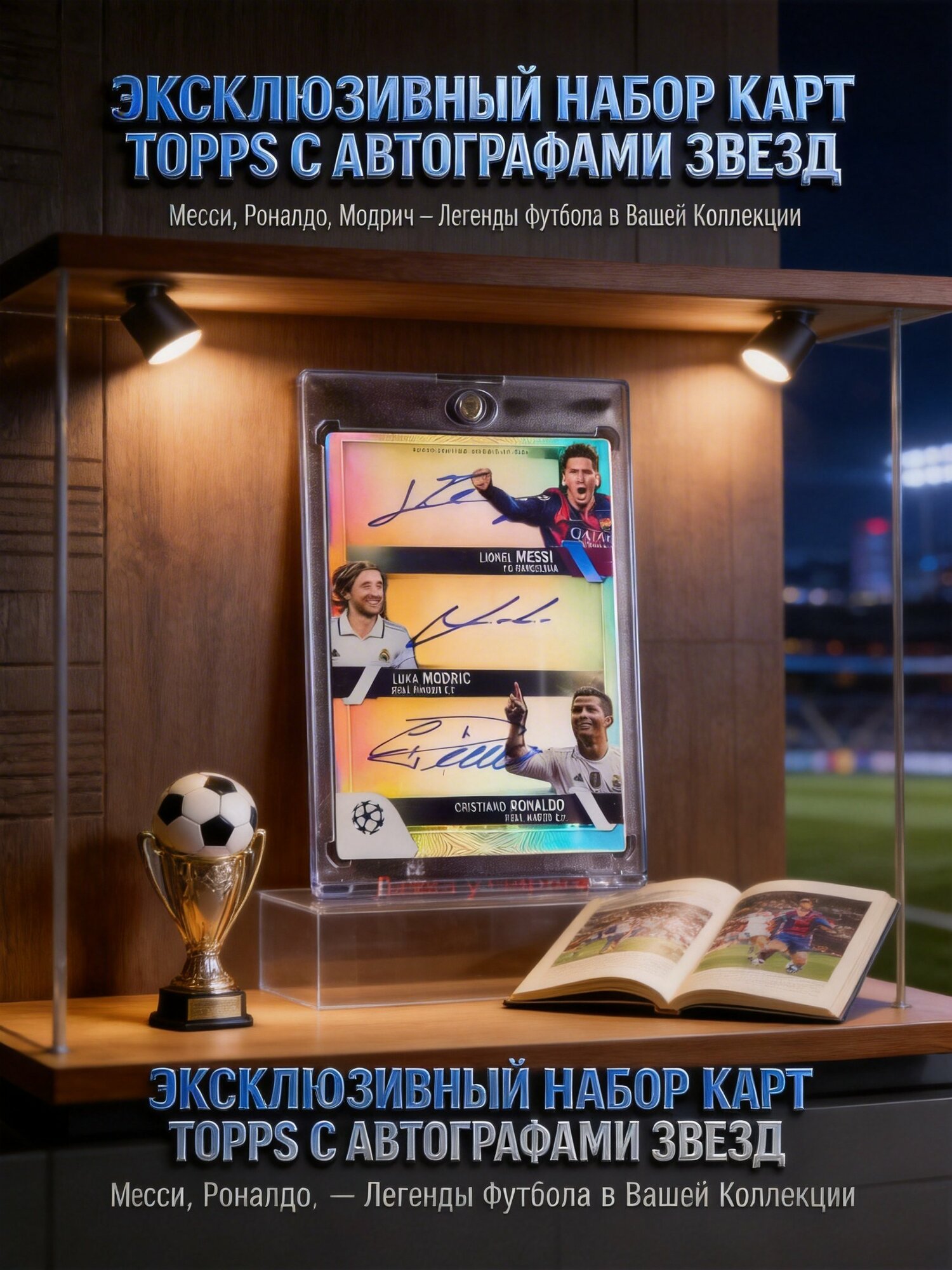 Новый набор Topps x PSG, торговые карточки с тройным автографом Лионеля Месси, Криштиану Роналду и Луки Модрича для коллекции и подарка