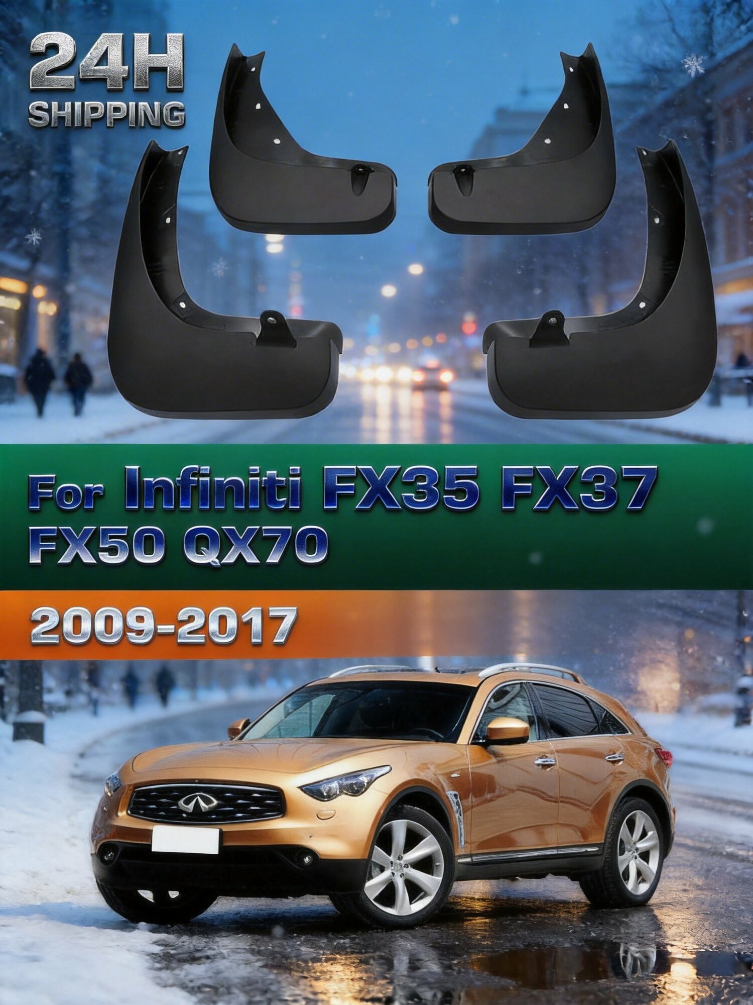 GREATROAD брызговики для Infiniti FX35 FX37 FX50 QX70 2009-2017, комплект передних и задних 4 шт из ABS с крепежом