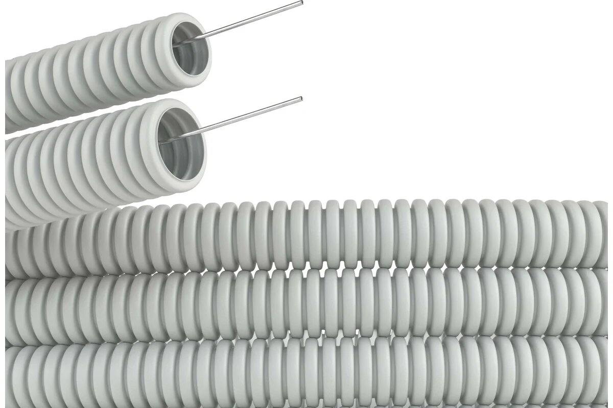 9192050 DKC / Труба ПВХ гибкая гофр. д.20мм, лёгкая с протяжкой, 50м, цвет серый