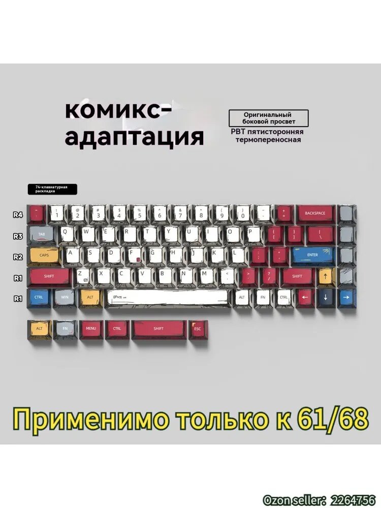 Полупрозрачный колпачок для ключей из ПБТ подходит только 61/68