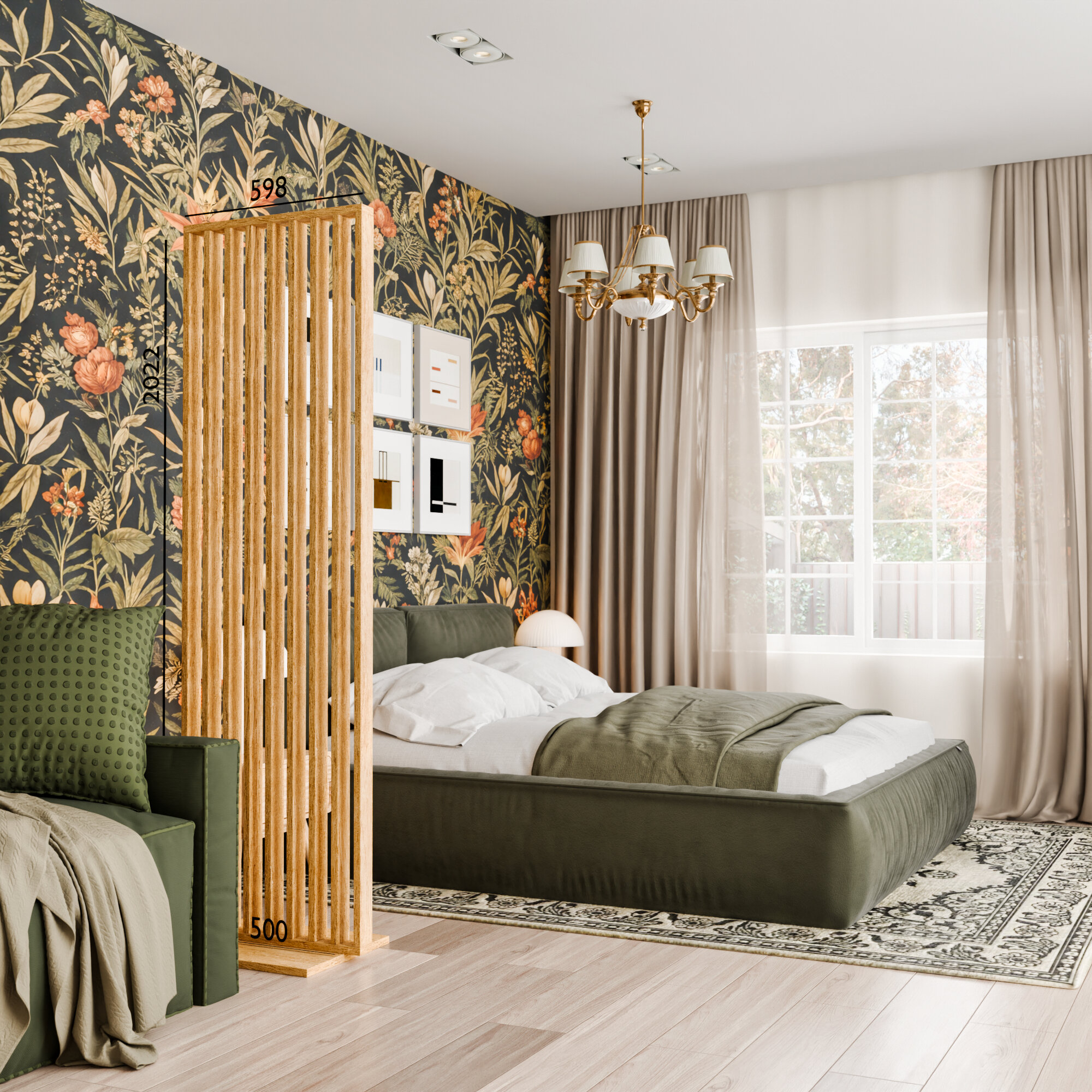 Реечная перегородка ширма для зонирования пространства 598 мм, Дуб Сонома