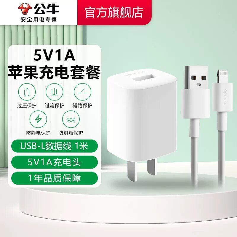 Белый адаптер питания Bull 5V 1A с сертификатом MFi и USB-C кабелем для iPhone 6-14, сертификат 3C