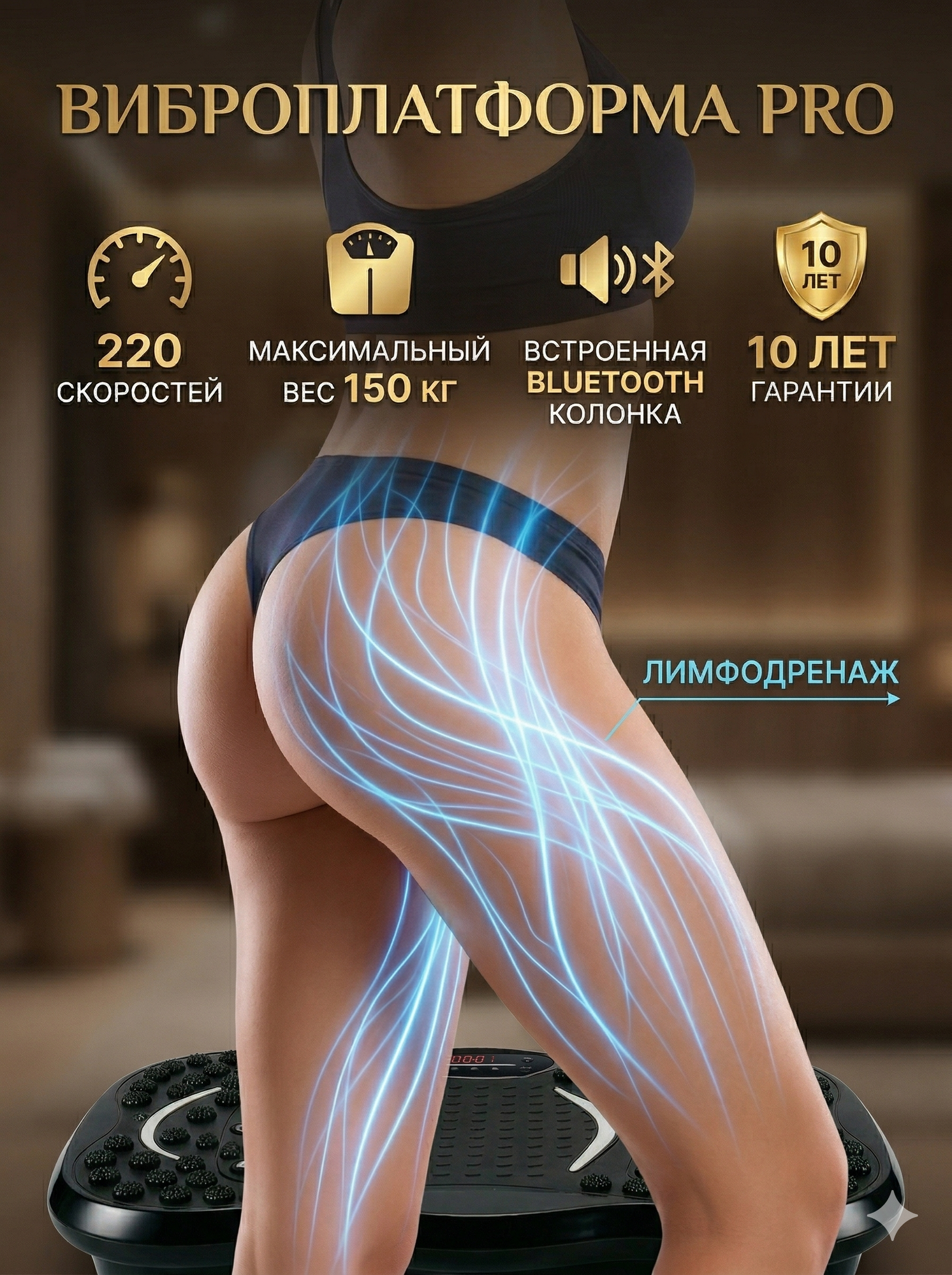 Виброплатформа для похудения тренажер до 150 кг С блютуз，регулировка амплитуды, 99 программ