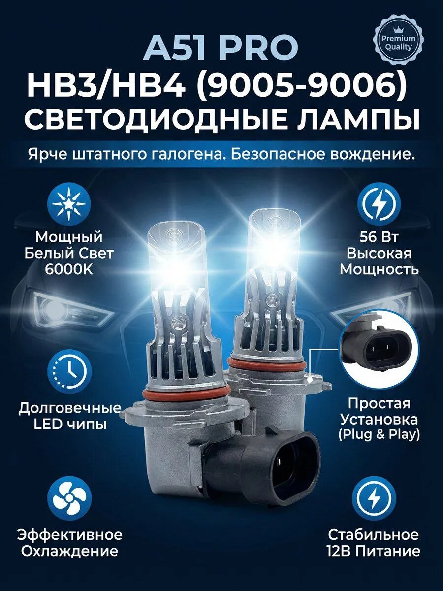 Лед лампы HB3 яркий белый свет