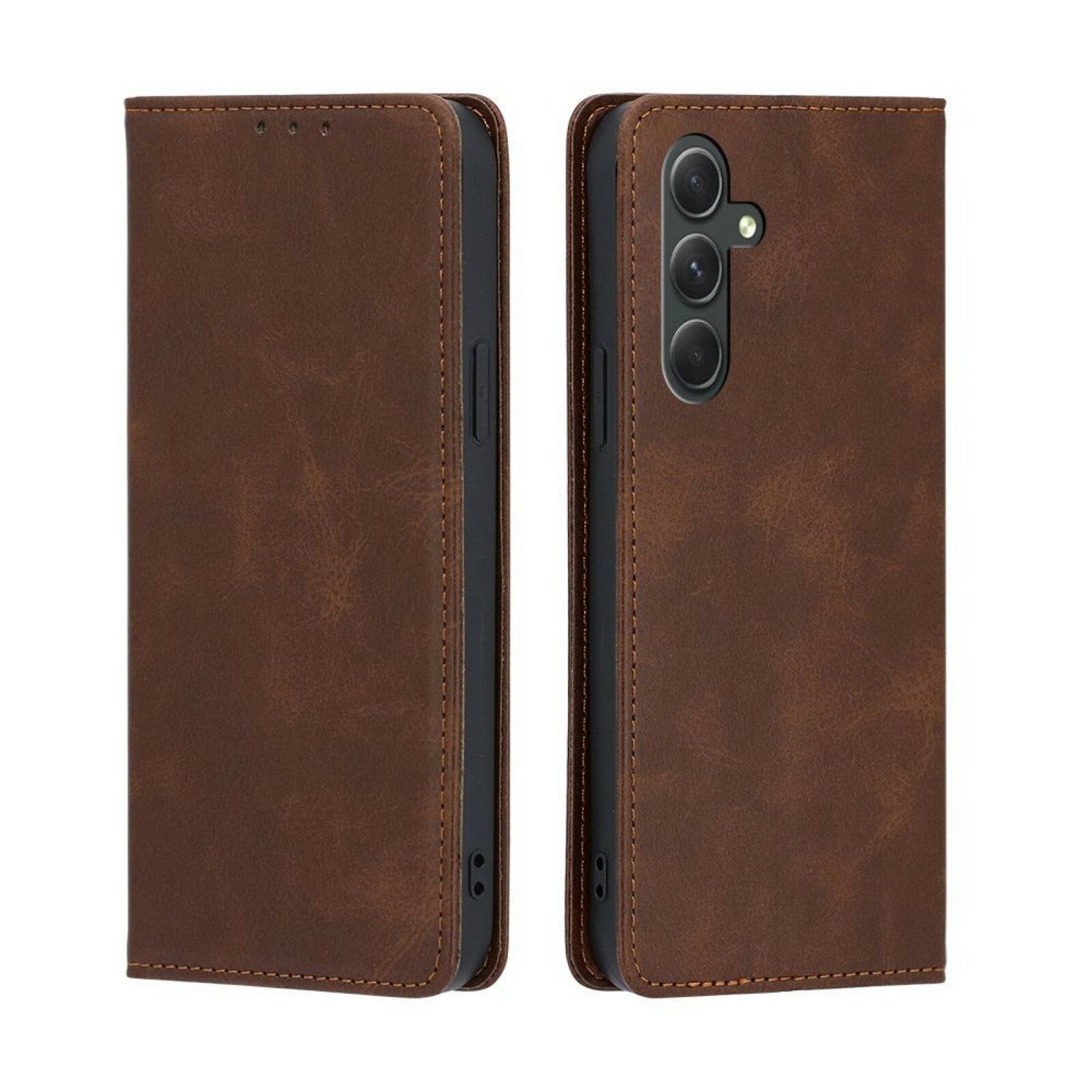 Чехол-книжка MyPads для Samsung Galaxy A54 5G из телячьей кожи с магнитной застежкой, коричневый
