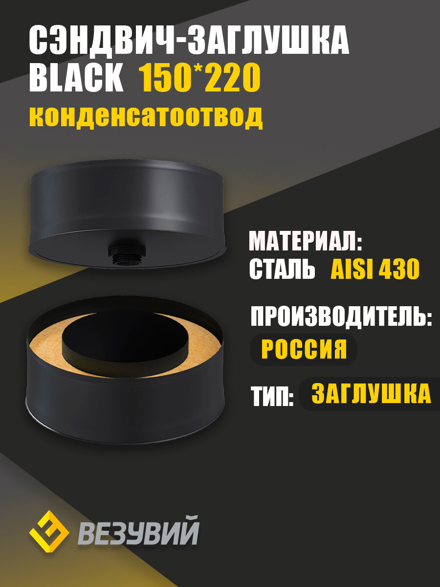 Сэндвич-заглушка конденсатоотвод Эмаль Черная (430 0,5мм) д.150х220