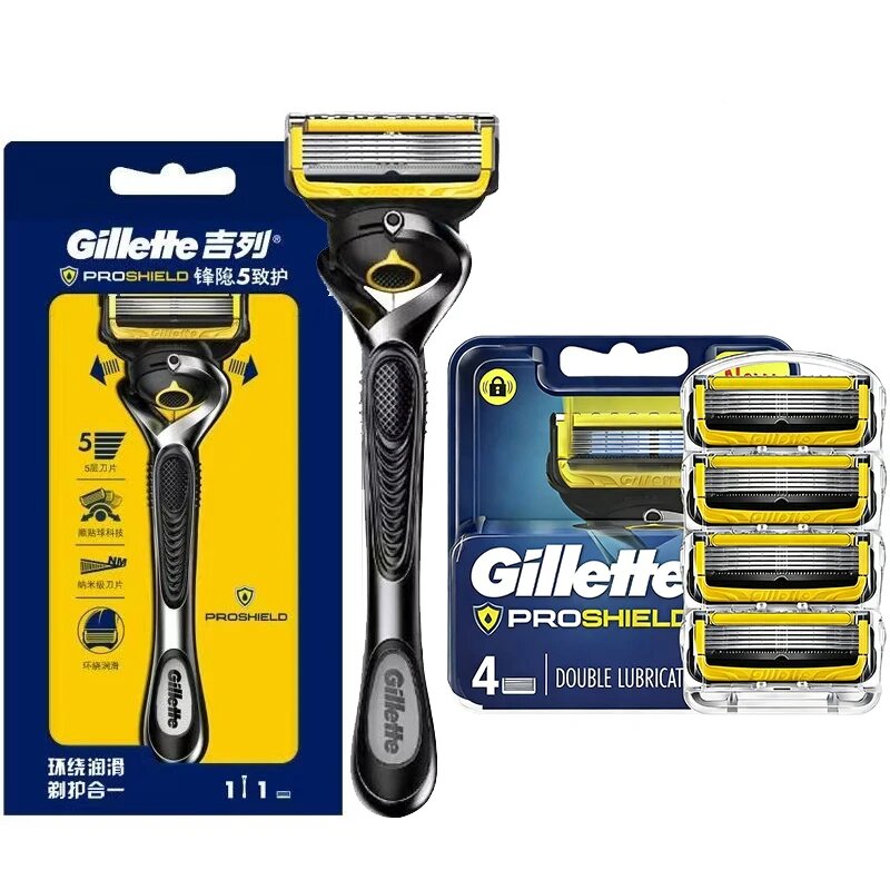 Лезвия Gillette ProShield 5, ручка черная, 4 сменные головки