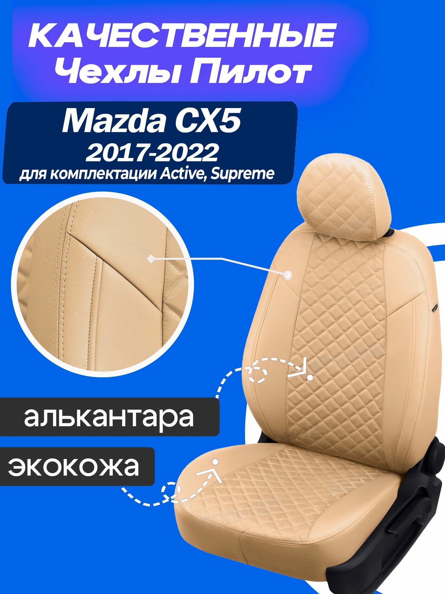 Чехлы на Мазду сх5 2017-2022 для комплектации Актив и Супрайм, Чехлы алькантара + экокожа на сиденья mazda cx-5 2017 2018 2019 2020 2021 2022 года