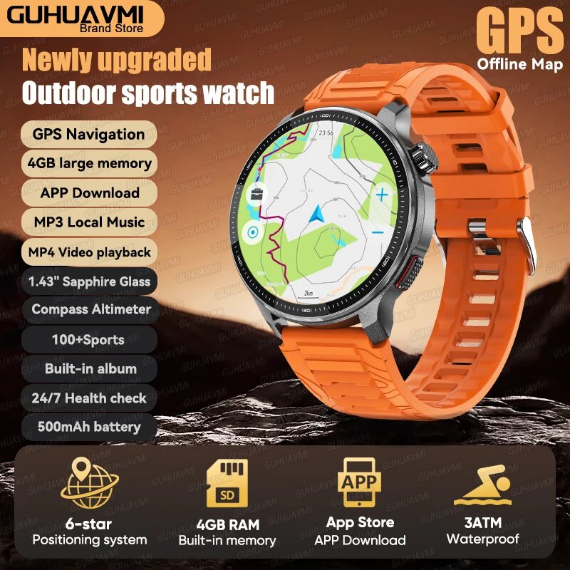 Умные часы GUHUAVMI GPS, 4ГБ, оранжевый