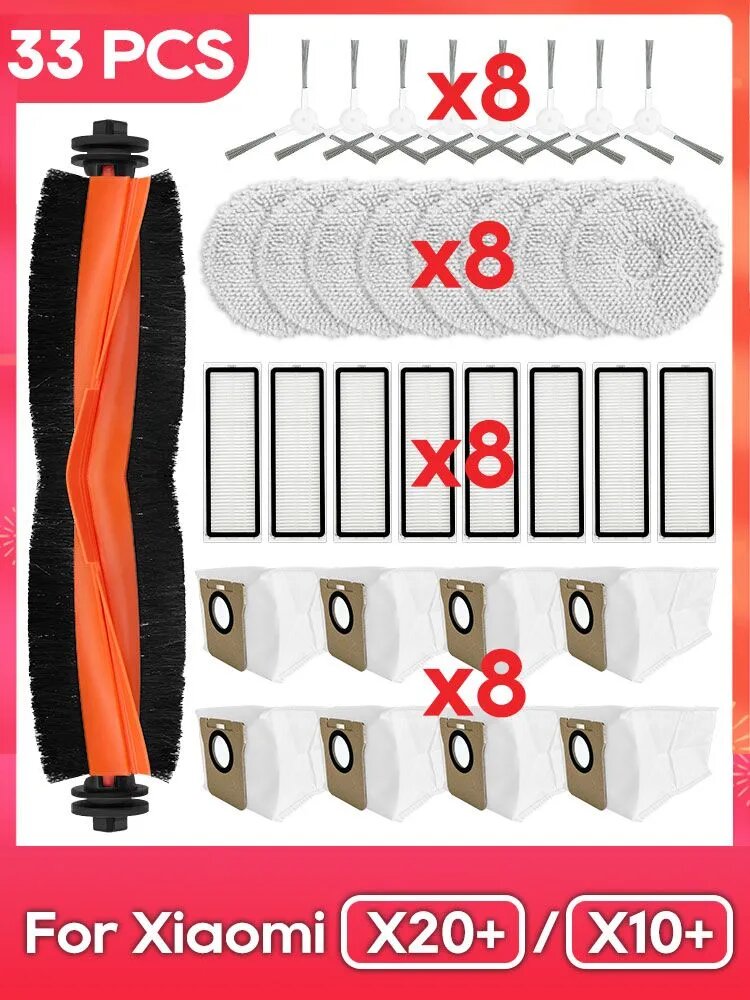 Аксессуары для робот-пылесоса BHR8124EU / Xiami X20+ / X20 Plus / X10+ : щетка, фильтр, тряпка, пылесборник.