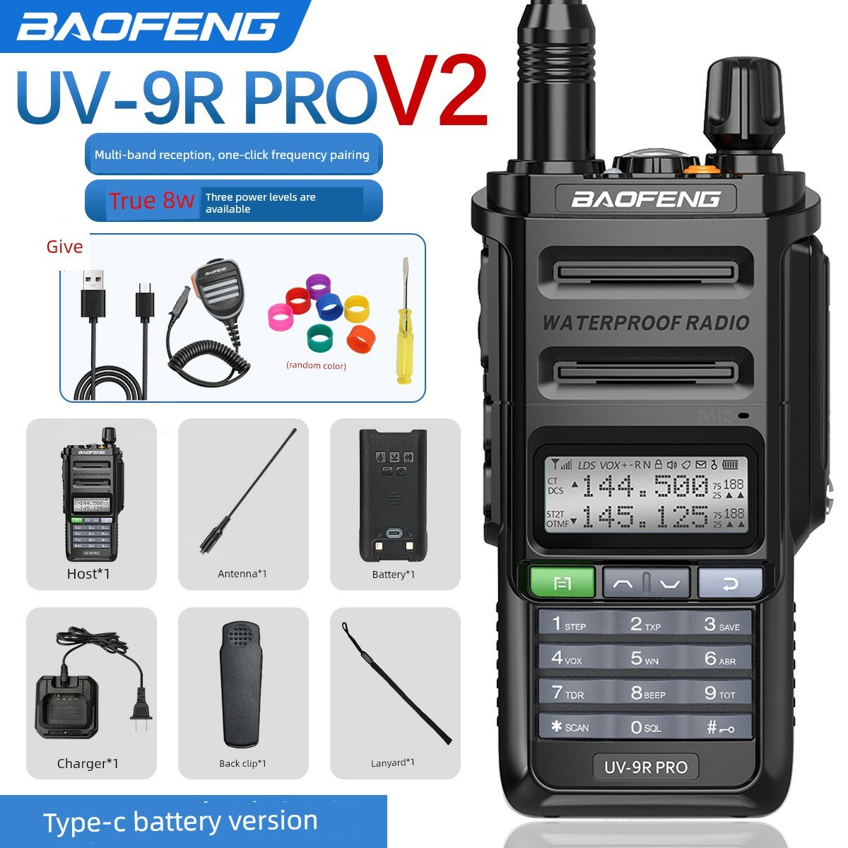 Черная радиостанция Bao Feng UV-9RPRO с премиум-микрофоном водонепроницаемая VHF