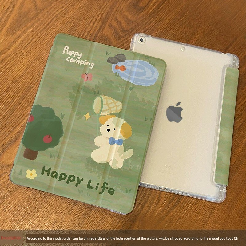 Чехол для iPad 2020 10.2 дюймов с тройным складыванием, прозрачный, с отделением для ручки - узор «Охота за собакой»