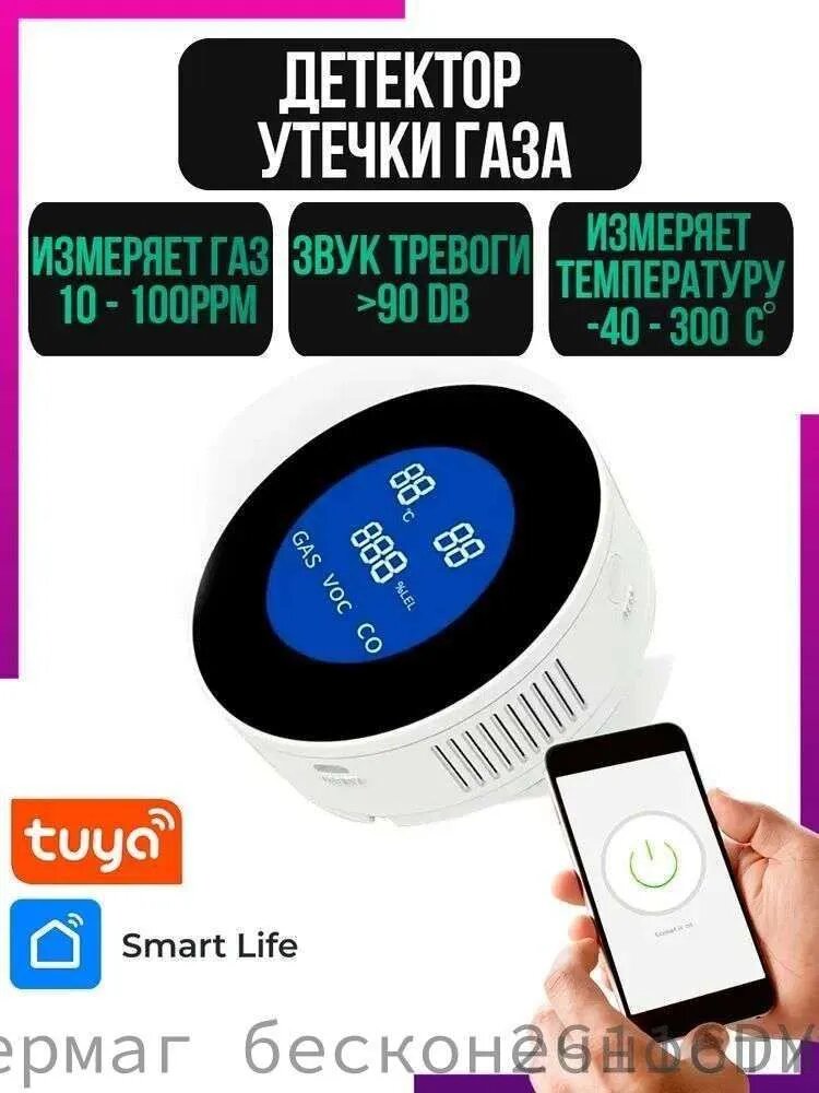 Умный датчик утечки газа с Wi-Fi для умного дома Автономная работа с мониторингом температуры