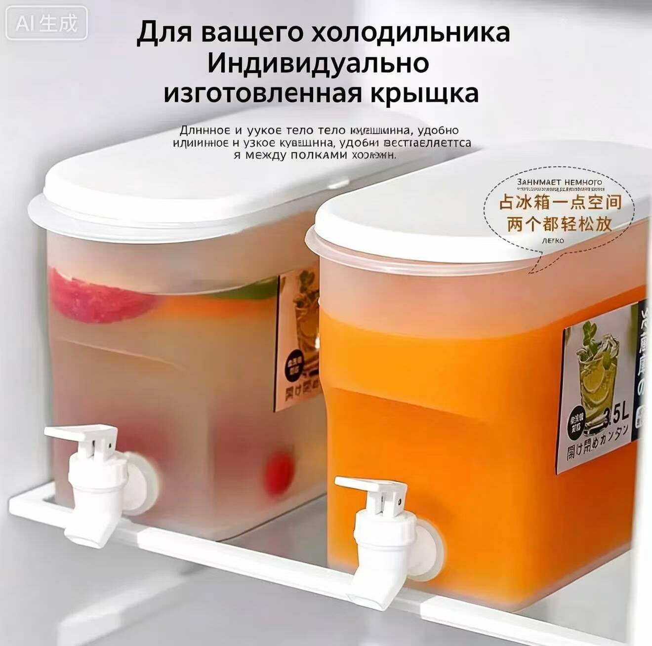 Диспенсер для напитков 3.5 л, с краном, для холодильника, контейнер для воды