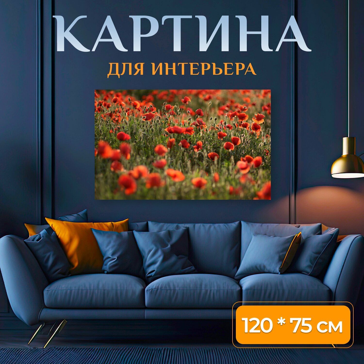 Картина на холсте "Маки, красный, простой" на подрамнике 120х75 см. для интерьера